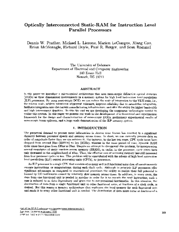 (PDF) Optically interconnected static RAM for instruction-level ...