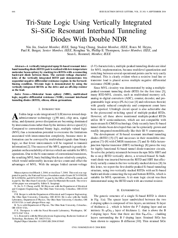 (PDF) Tri-State Logic Using Vertically Integrated Si–SiGe Resonant ...