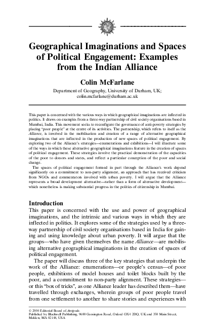 (PDF) Geographical Imaginations and Spaces of Political Engagement ...