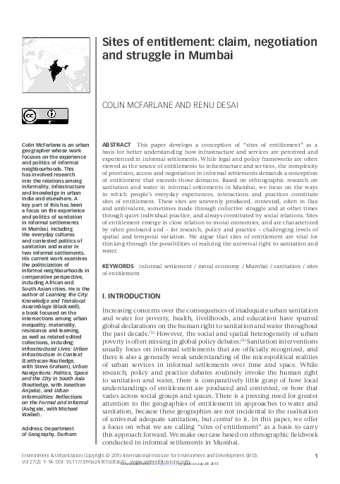 (PDF) Sites of entitlement: claim, negotiation and struggle in Mumbai