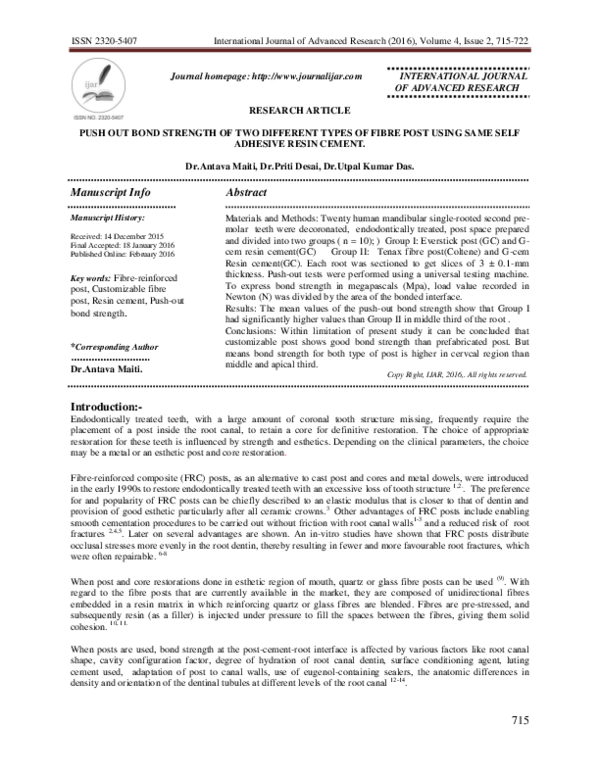 (PDF) PUSH OUT BOND STRENGTH OF TWO DIFFERENT TYPES OF FIBRE POST USING ...
