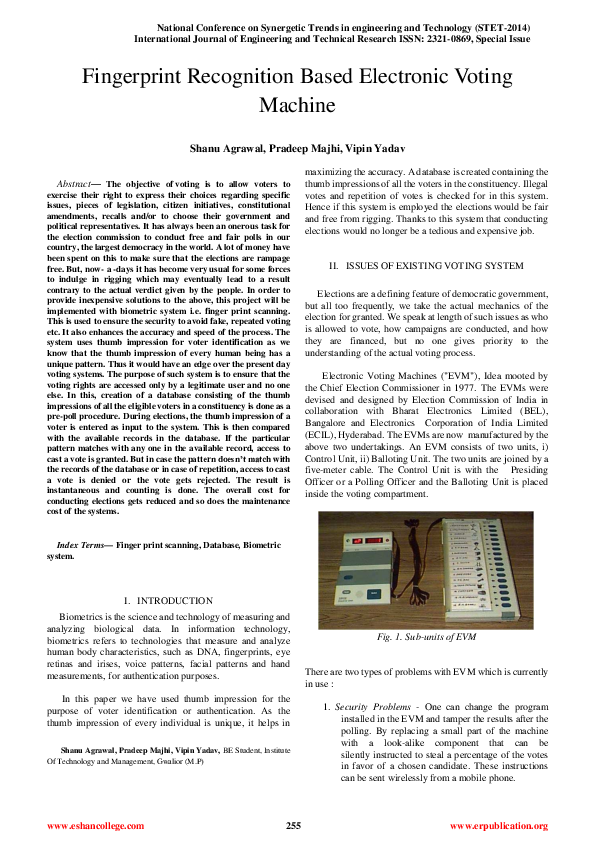 (PDF) finger print based voting system