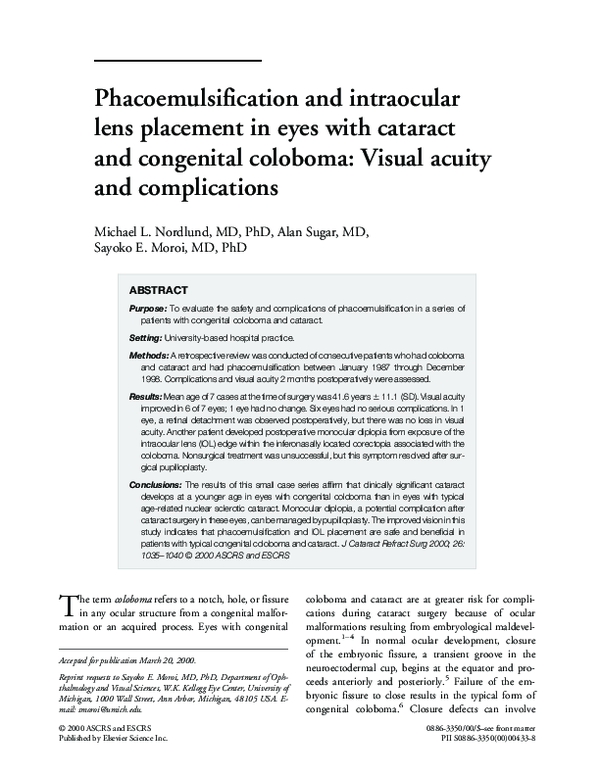 (PDF) Phacoemulsification and intraocular lens placement in eyes with ...