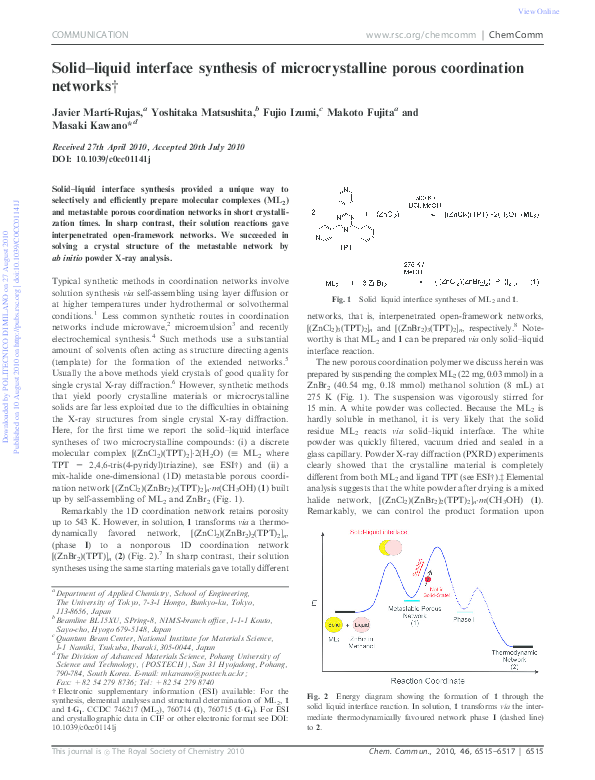 (PDF) Solid–liquid interface synthesis of microcrystalline porous coordination networks ...