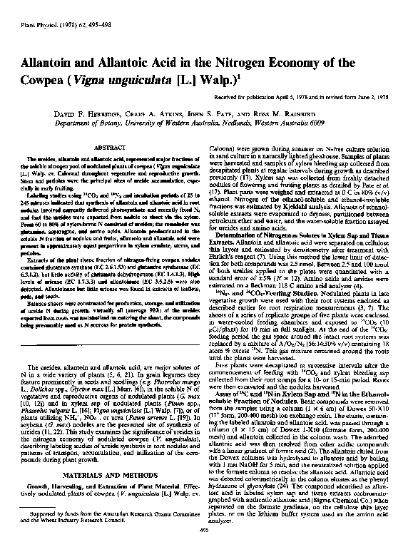 (PDF) Allantoin and Allantoic Acid in the Nitrogen Economy of the ...