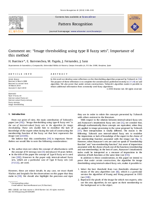 (PDF) Comment on: “Image thresholding using type II fuzzy sets”. Importance of this method