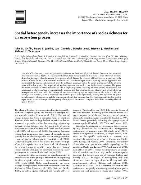 (PDF) Spatial heterogeneity increases the importance of species richness for an ecosystem process