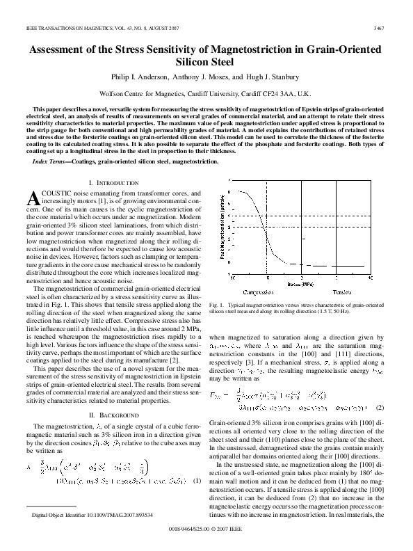 (PDF) Assessment of the Stress Sensitivity of Magnetostriction in Grain ...