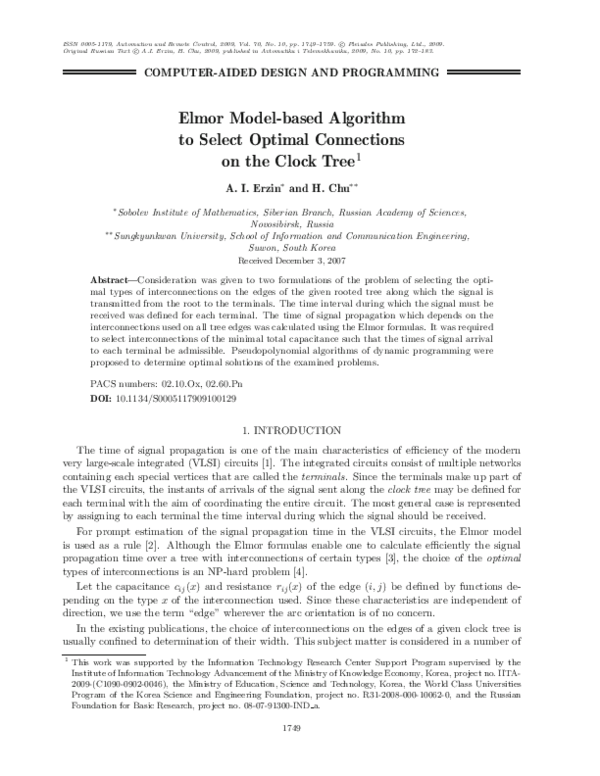 (PDF) Elmor model-based algorithm to select optimal connections on the ...
