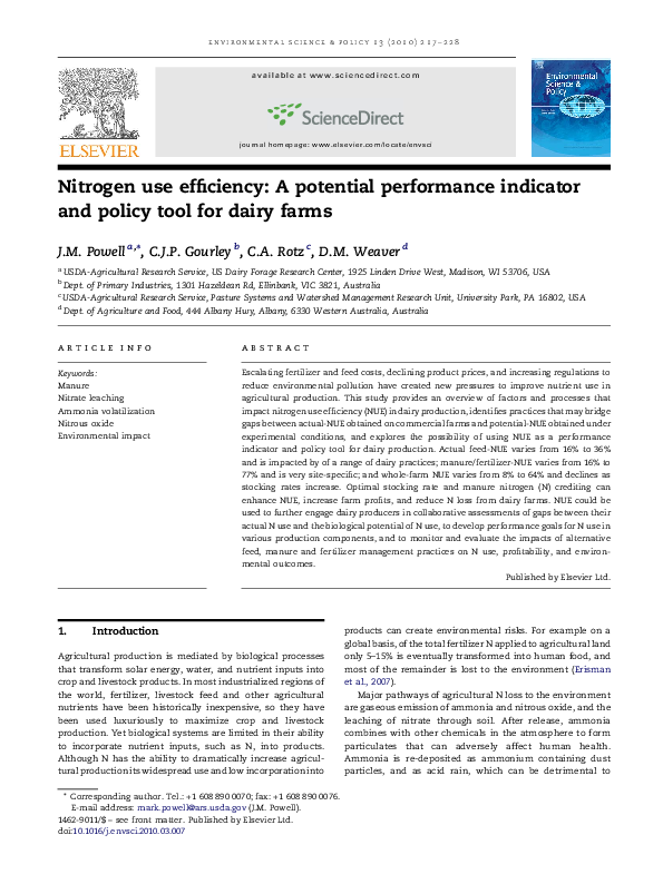 (PDF) Nitrogen use efficiency: A potential performance indicator and ...