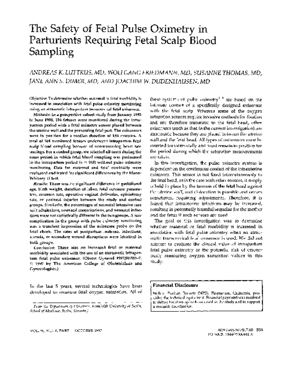 (PDF) The Safety of Fetal Pulse Oximetry in Parturients Requiring Fetal ...