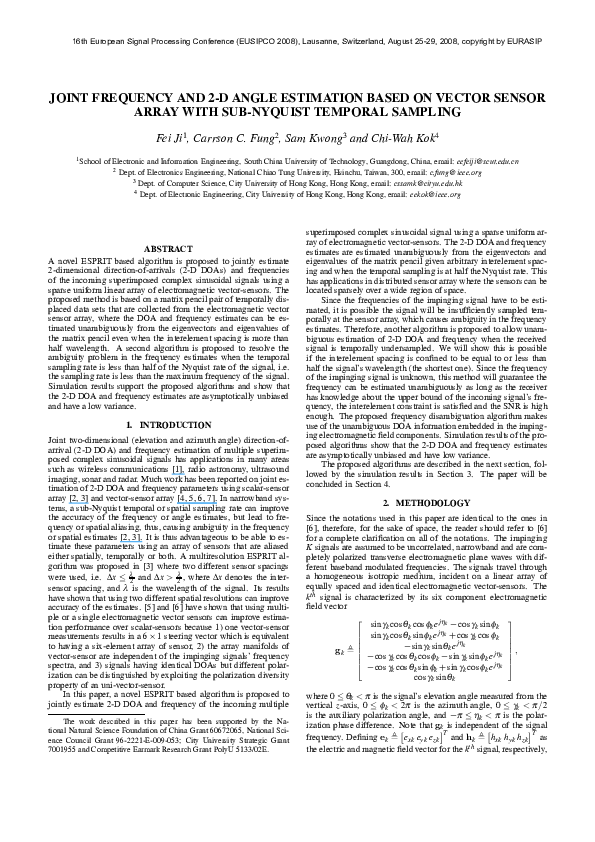 (PDF) Joint frequency and 2-D angle estimation based on vector sensor array with sub-nyquist ...