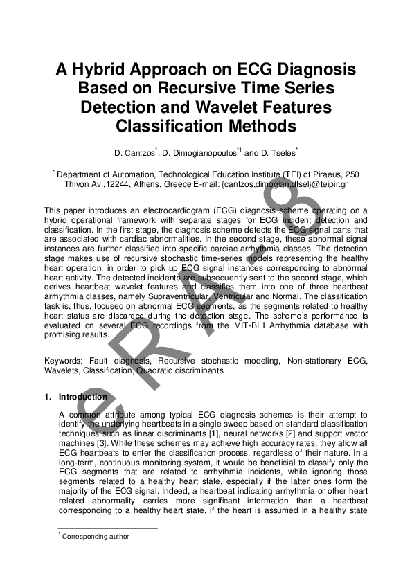 (PDF) Arrhythmia Classification of ECG Signals Using Hybrid Features | Maheen Gul - Academia.edu