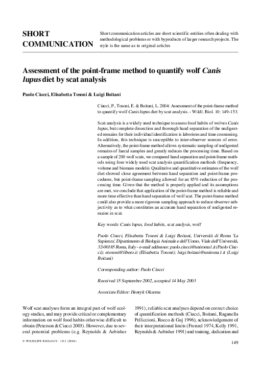 (PDF) Assessment of the point-frame method to quantify wolf Canis lupus ...