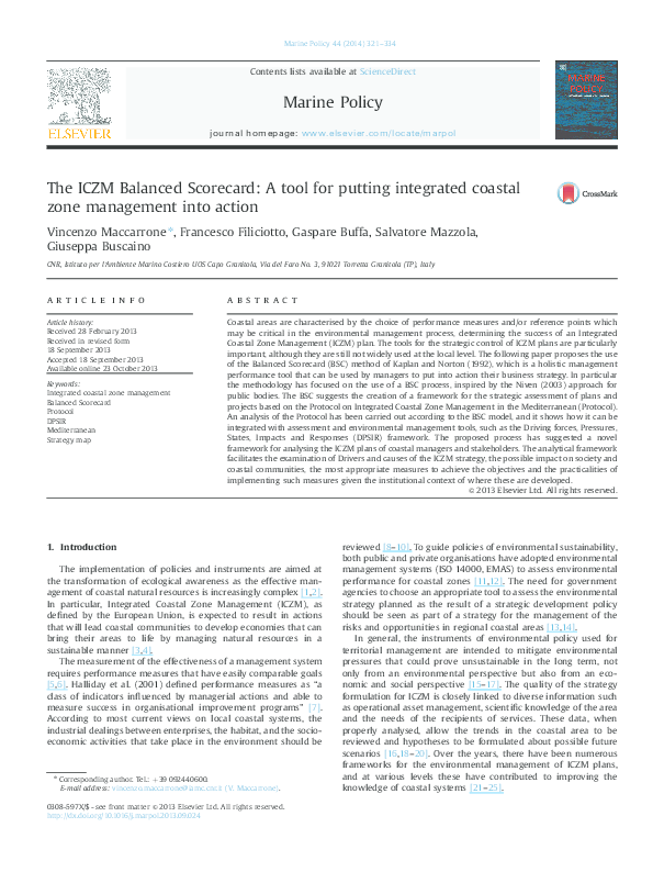 (PDF) The ICZM Balanced Scorecard: A tool for putting integrated ...