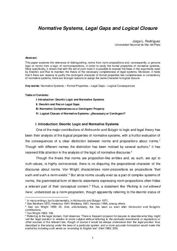 (PDF) Normative Systems, Legal Gaps, and Logical Closure