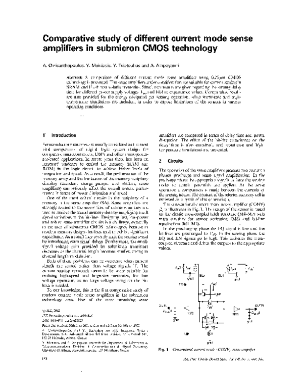 (PDF) Comparative study of different current mode sense amplifiers in submicron CMOS technology