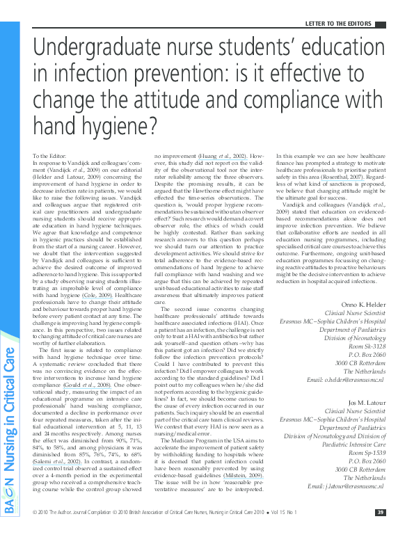 (PDF) Undergraduate nurse students' education in infection prevention ...
