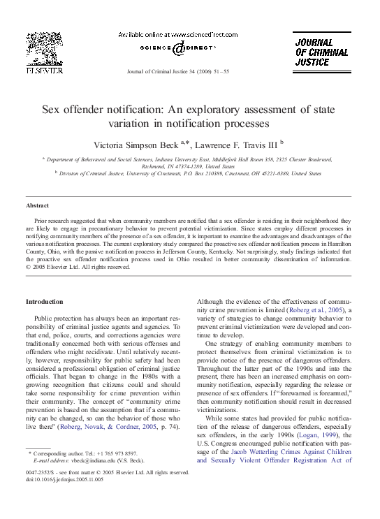 Pdf Sex Offender Notification An Exploratory Assessment Of State Variation In Notification