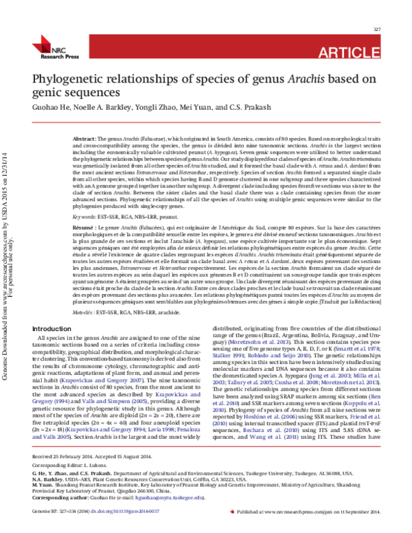 (PDF) Phylogenetic relationships of species of genus Arachis based on ...