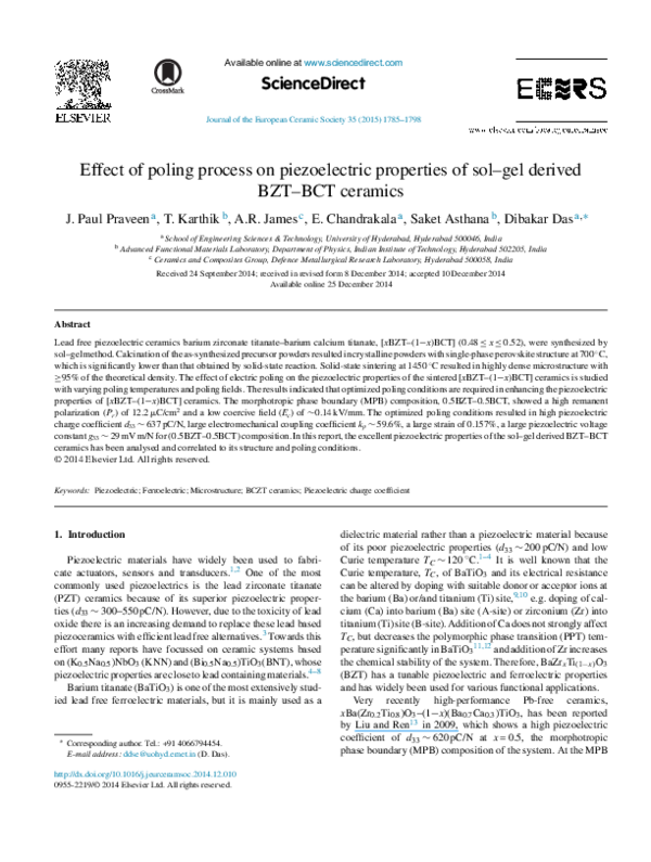 (PDF) Effect of poling process on piezoelectric properties of sol–gel ...