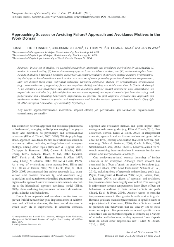 (PDF) Approaching Success or Avoiding Failure? Approach and Avoidance ...