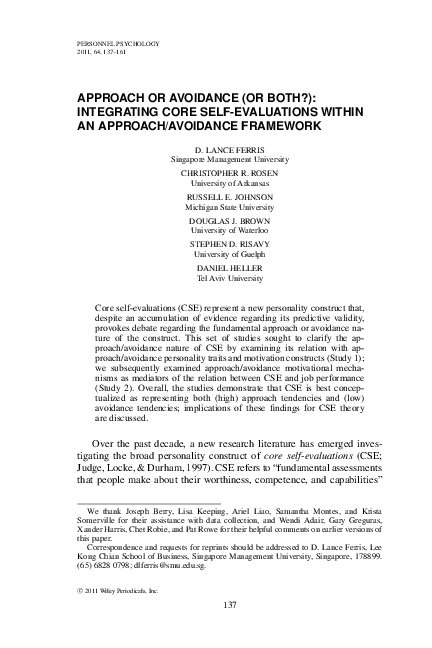 (PDF) Approach or Avoidance (Or Both?): Integrating Core Self ...