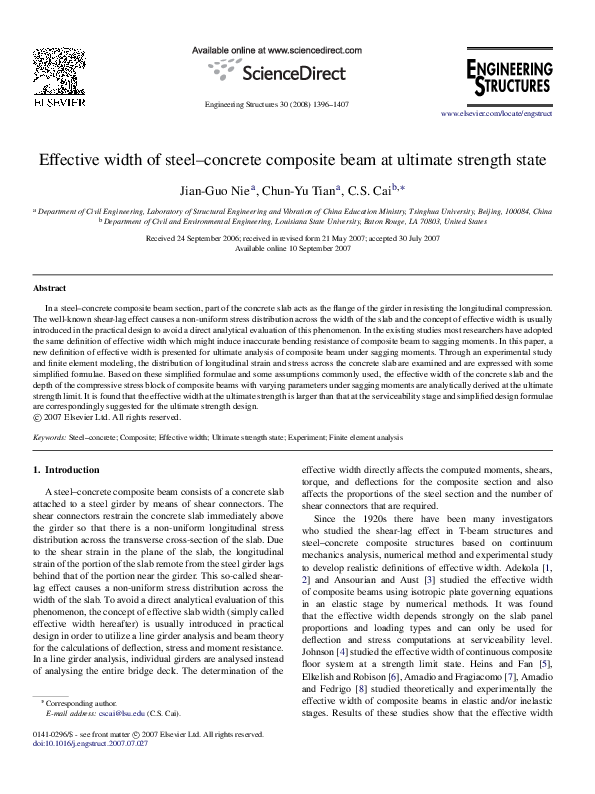 (PDF) Effective width of steel–concrete composite beam at ultimate ...