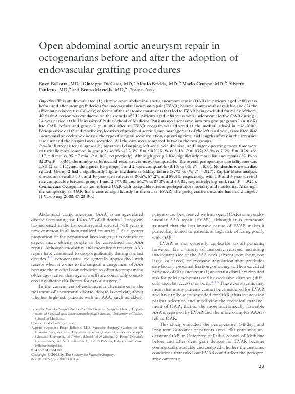 (PDF) Open abdominal aortic aneurysm repair in octogenarians before and ...
