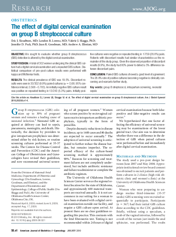 (PDF) The effect of digital cervical examination on group B ...