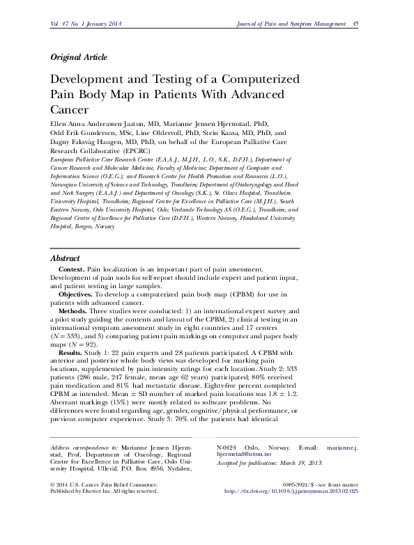 (PDF) Development and Testing of a Computerized Pain Body Map in ...