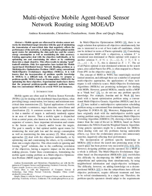 (PDF) Multi-objective mobile agent-based Sensor Network Routing using MOEA/D