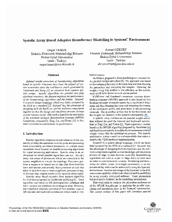 Pdf Systolic Array Based Adaptive Beamformer Modeling In Systemc