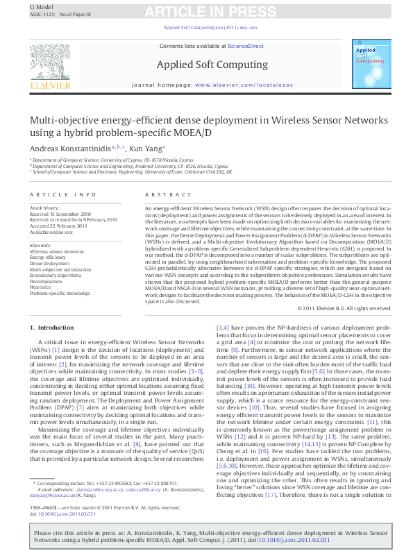 Pdf Multi Objective Energy Efficient Dense Deployment In Wireless Sensor Networks Using A
