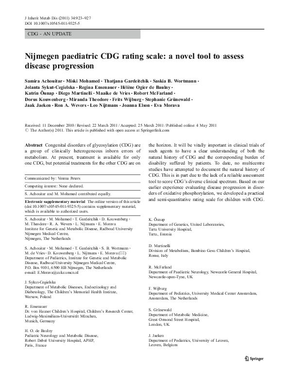 (PDF) Nijmegen paediatric CDG rating scale: a novel tool to assess ...