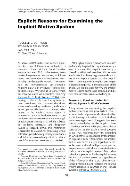 (PDF) Explicit Reasons for Examining the Implicit Motive System