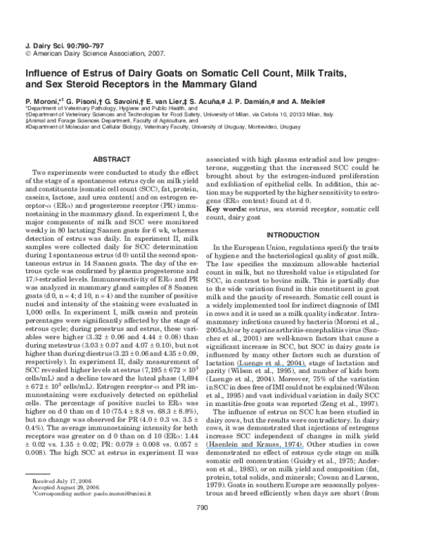 (PDF) Influence of estrus of dairy goats on somatic cell count, milk ...