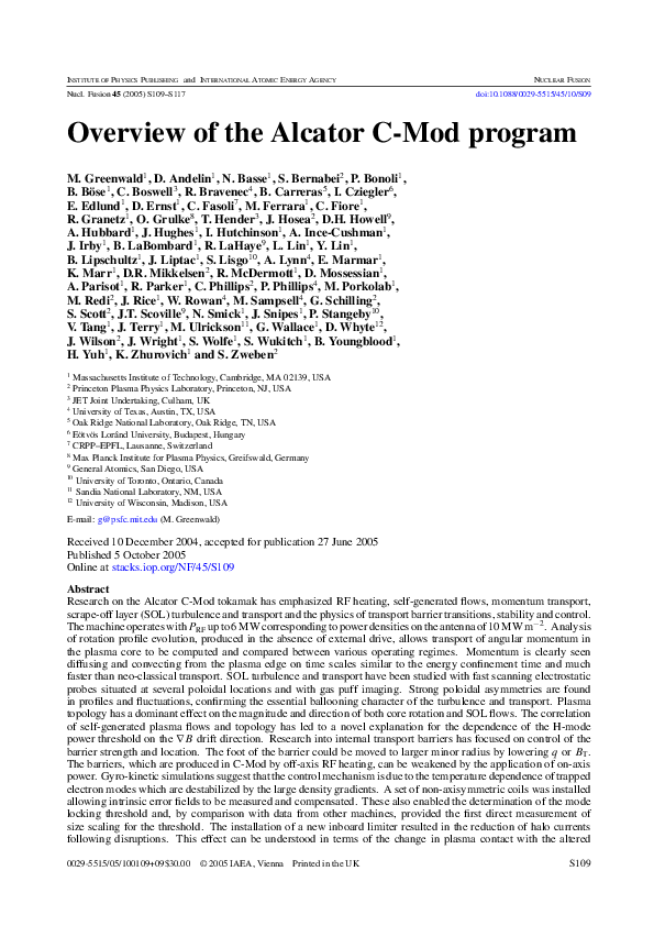 (PDF) Overview of the Alcator C-Mod program