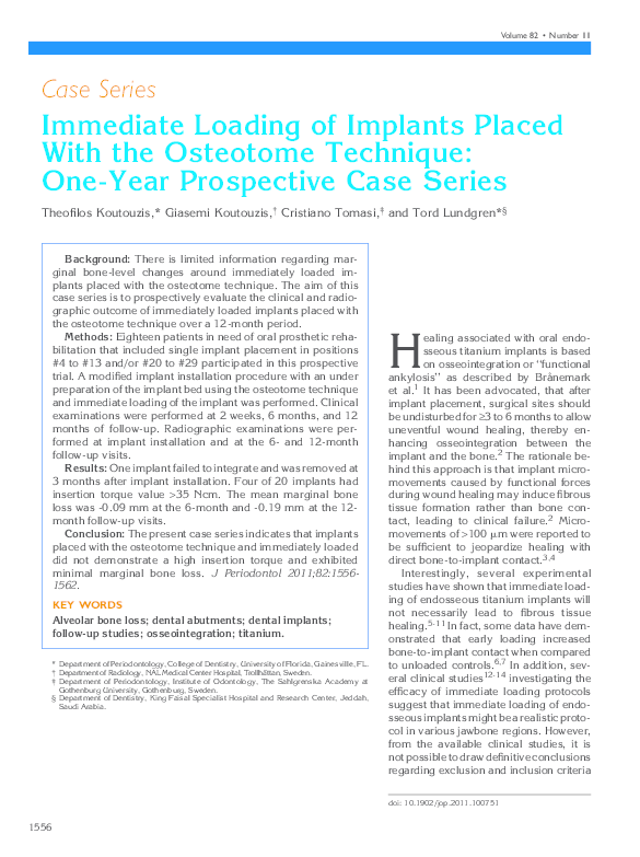 (PDF) Immediate Loading of Implants Placed With the Osteotome Technique: One-Year Prospective ...
