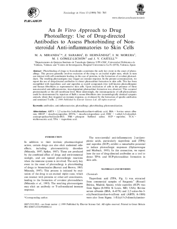 (PDF) An In Vitro Approach to Drug Photoallergy: Use of Drug-directed ...