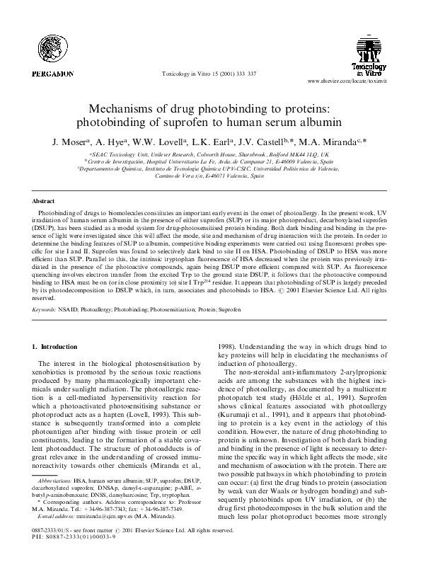 (PDF) Mechanisms of drug photobinding to proteins: photobinding of ...