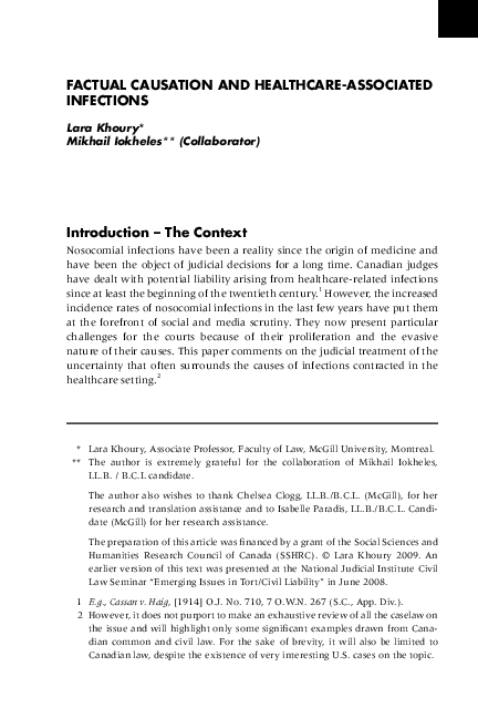 (PDF) Factual Causation and Healthcare-Associated Infections