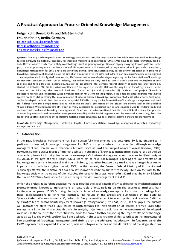 (PDF) A Practical Approach to Process-Oriented Knowledge Management