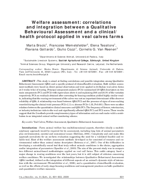 (PDF) Welfare assessment: correlations and integration between a ...