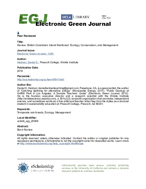 (PDF) Review of BC's Inland Rainforest Management