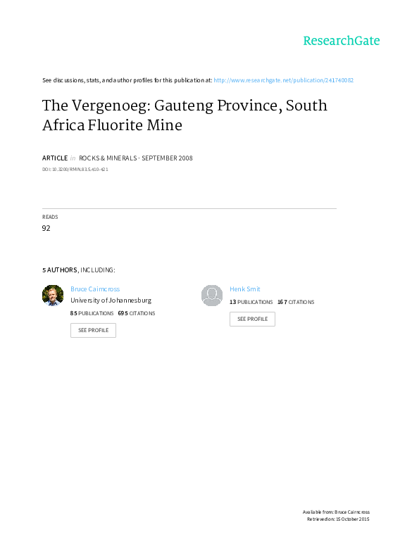 (PDF) The Vergenoeg: Gauteng Province, South Africa Fluorite Mine