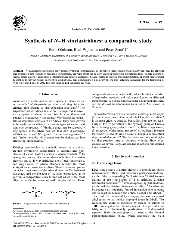 (PDF) Synthesis of N–H vinylaziridines: a comparative study | Berit ...