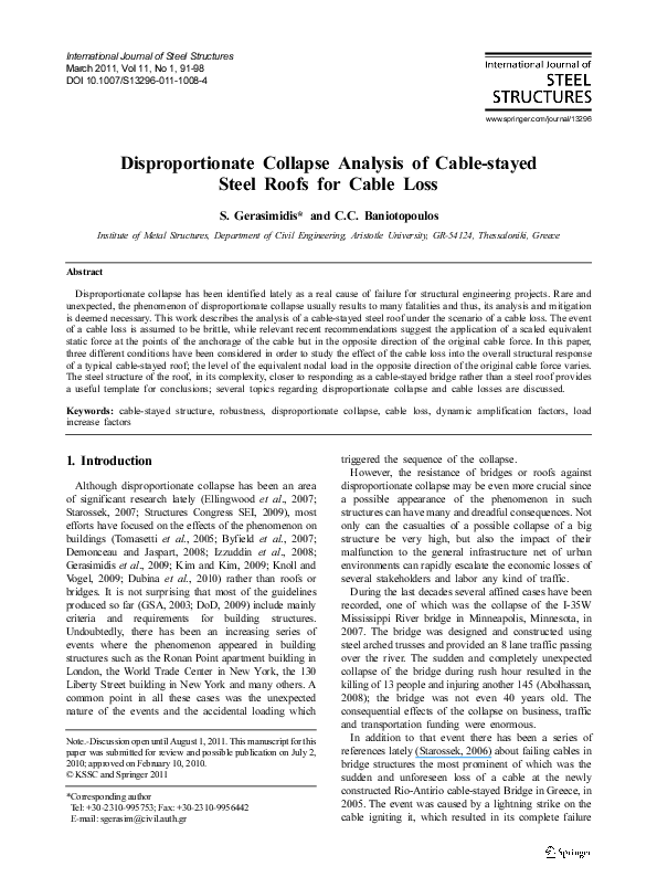 (PDF) Disproportionate collapse analysis of cable-stayed steel roofs ...