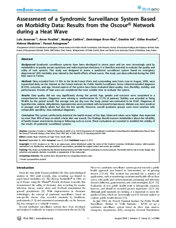 (PDF) Assessment of a Syndromic Surveillance System Based on Morbidity ...