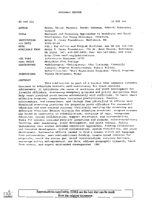 (PDF) Barriers and Promising Approaches to Workforce and Youth ...